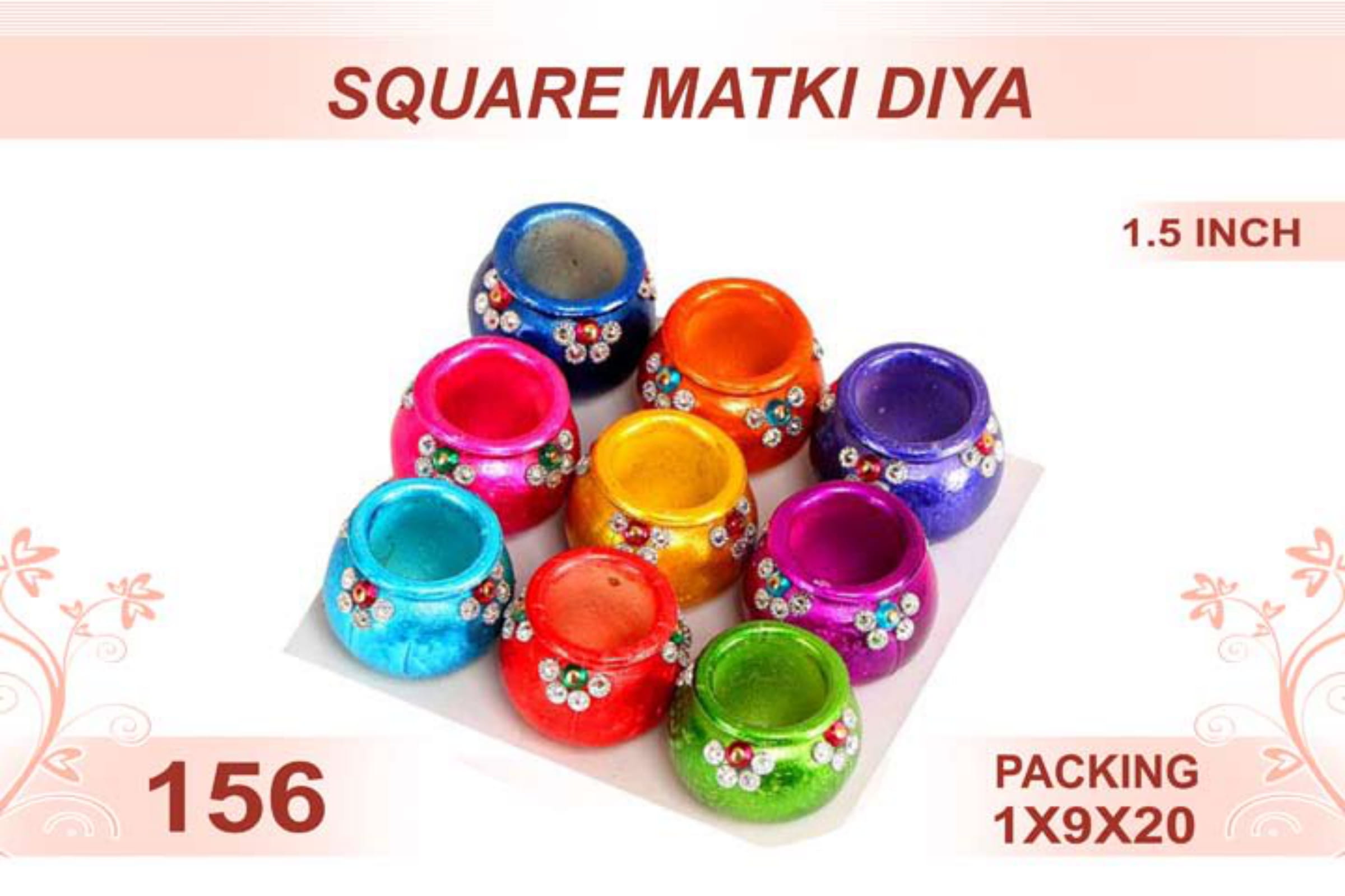 Square Matki Diya 9pc 1.5inch #156 #56442 | Buy Diwali Clay Diya Online