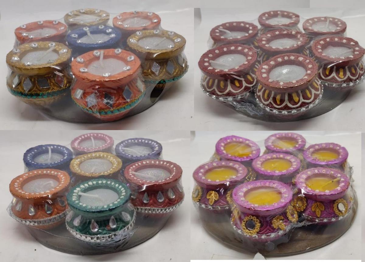 Matki Style Diwali Diya w/ Wax Set of 7 (16 Sets / 112 pcs) #44228 ...