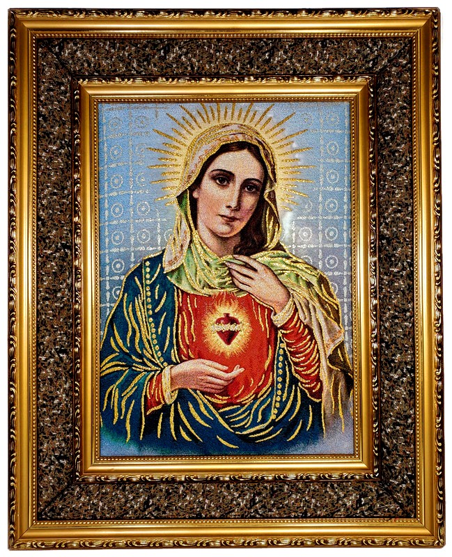 Sacred Heart of Mary Tapestry in Cushioned Ornate Frame 17"x21" l Home ...