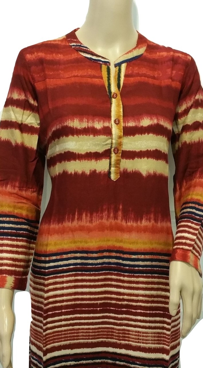 Soft Rayon Maroon Beige Multicolor Bright Smart Kurti Tunic Size 40 ...