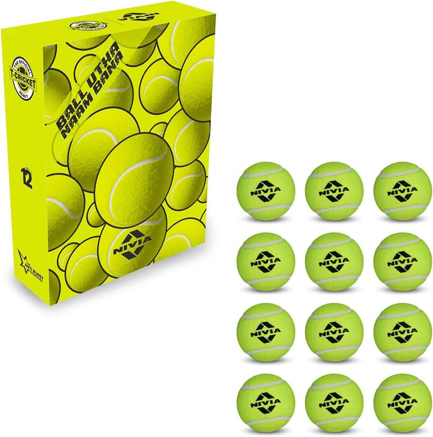 Nivia Heavy Hard Tennis/Cricket Ball - 12 Pack Color-Yellow #61687 ...