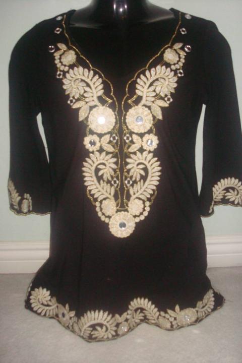 Black Designer Kurti Tunic for Women with Embroidery, INDIAN KURTI ...