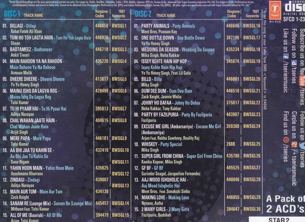 Bollywood Singles Hindi Audio CD (A Set of 2 CDs) 2016 Hindi Songs ...