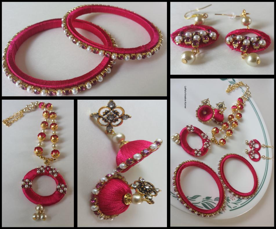 Fuchsia Silk Thread Jewelry Set, HANDMADE GIFTS #25551 | DesiClik.com, USA