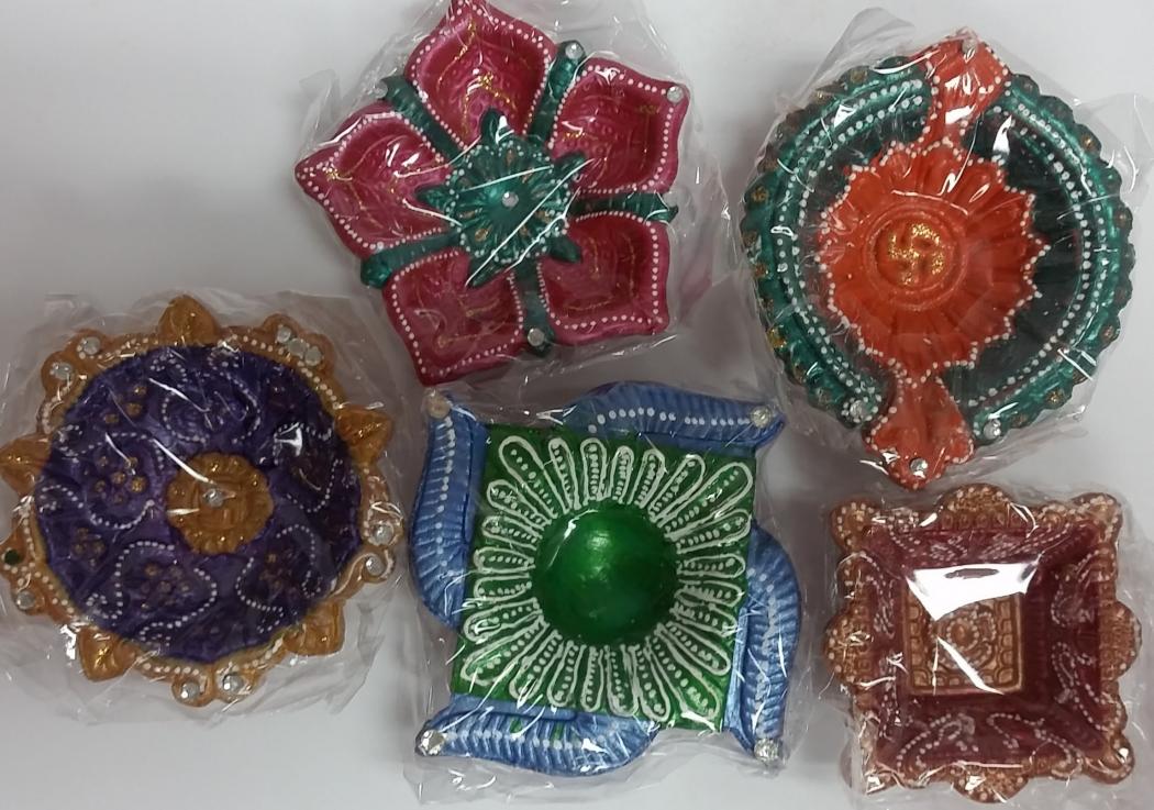 Hand Decorated Fancy Clay Diya - Assorted #25928 | DesiClik.com, USA