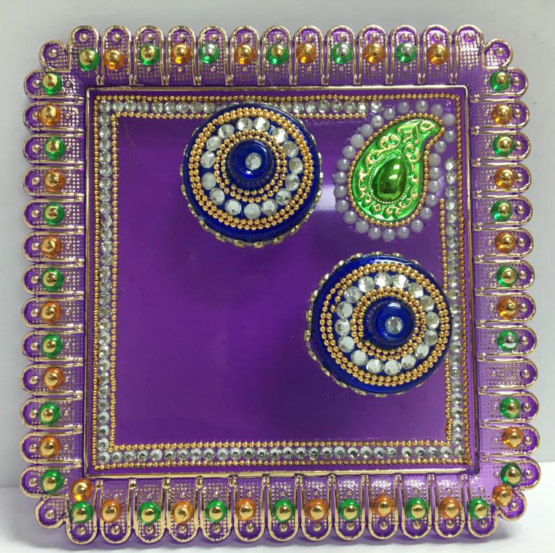 Square Festive Decorated Pooja Thali w/ Katori & Lids 6' x 6' #25988 ...