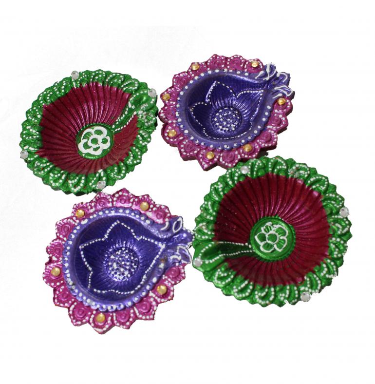 Fancy Hand Painted Clay Diyas for Diwali #26111 | DesiClik.com, USA