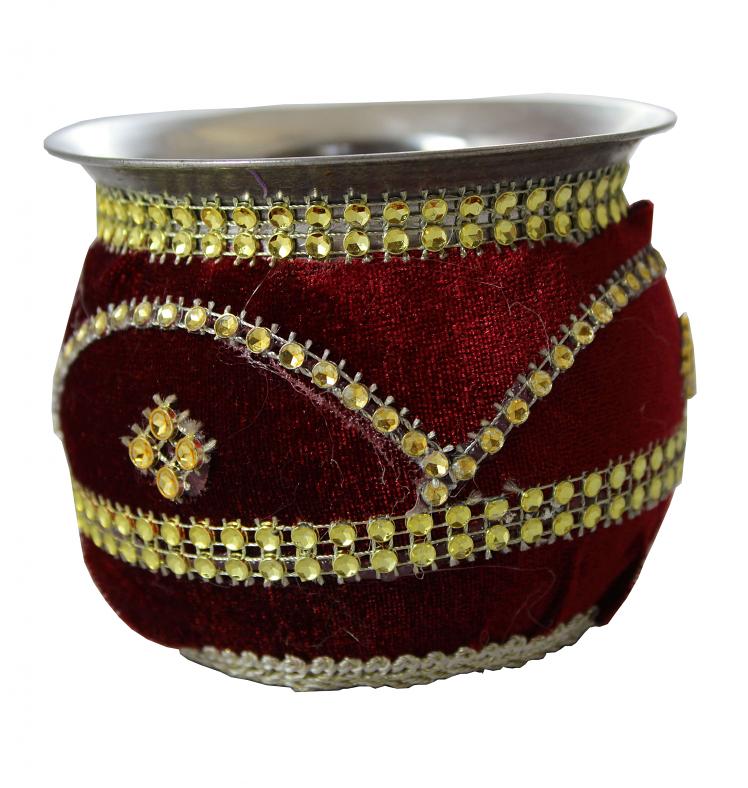 Stainless Steel Kalash for Pooja w Velvet Cover & Stone Accent #26561 ...
