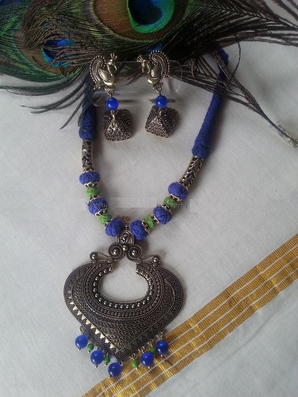 Blue & Green Thread Indian Jewelry, Unique Statement Necklace #28315 ...