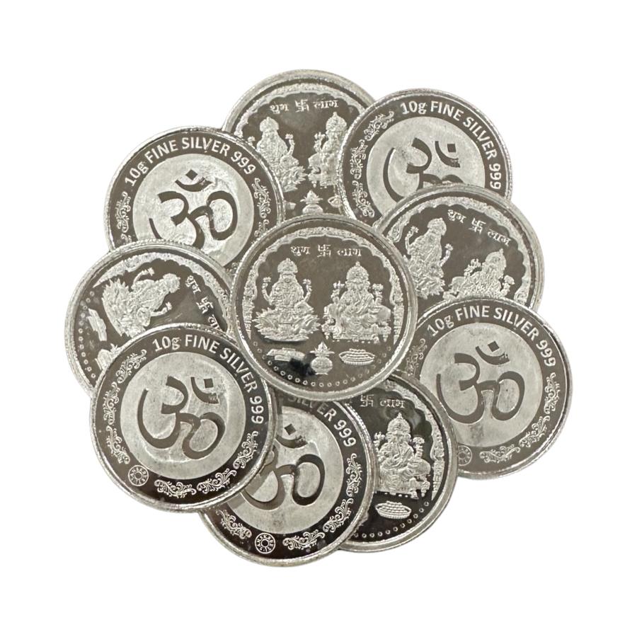 Ganesha Lakshmi /Laxmi Pure Silver (999) 10 Gram Coin (Pack of 10 Coins ...