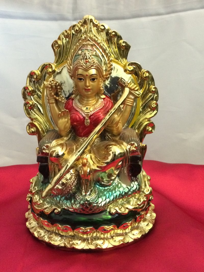 Devi Saraswati Colorful Brass Metal Statue, HINDU GOD DEITY #18063 ...