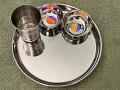 Round Stainless Steel 1 Thali & 3 Katori Set, KITCHEN UTENSILS #18071 ...